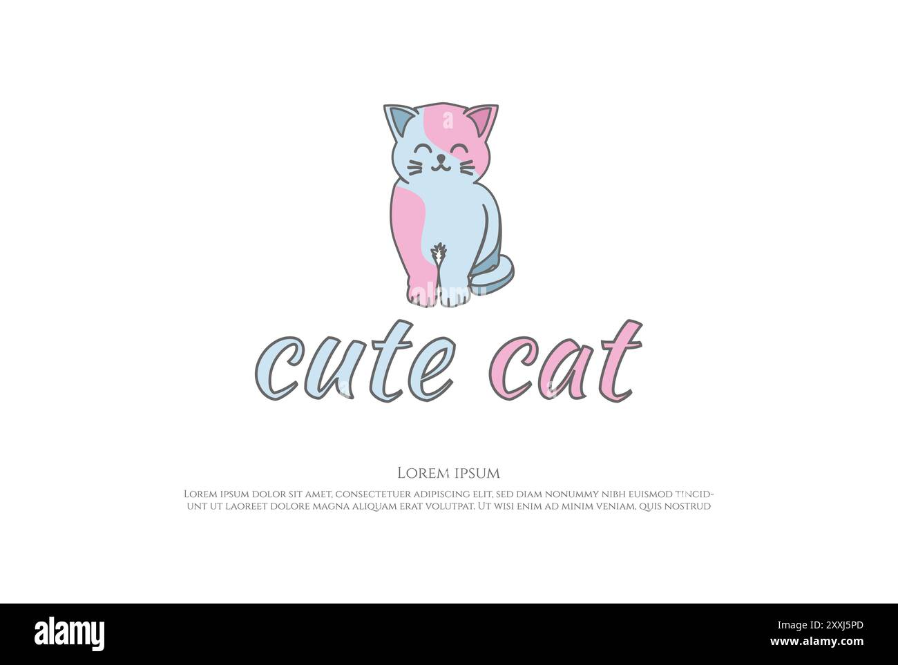Cute Smile Cat Kitty Mascot Carton Character Logo Design Vector Stock ...
