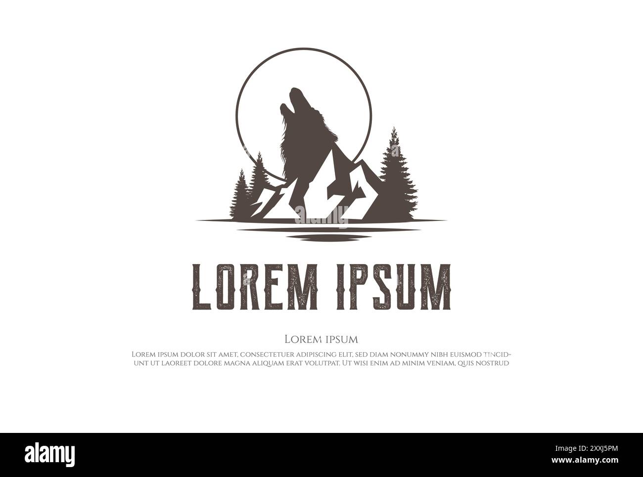 Vintage Retro Moon Howling Wolf with Pine Trees Forest and Ice Snow ...