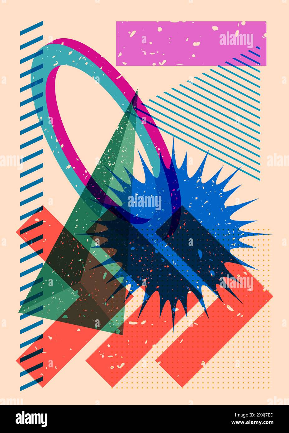 Fun object in trendy riso graph design. Colorful geometric shapes ...