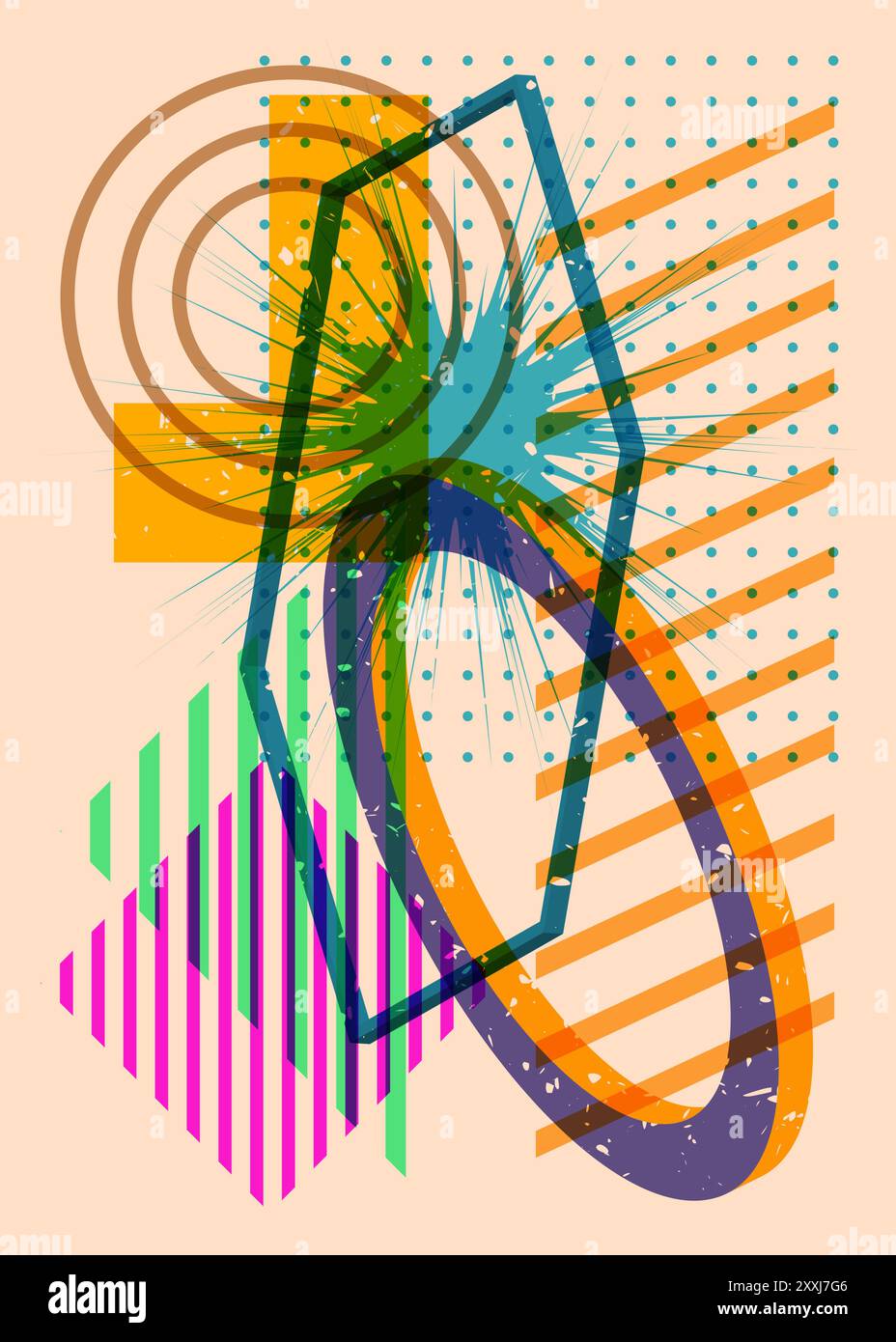 Fun object in trendy riso graph design. Colorful geometric shapes. Geometry elements abstract ...