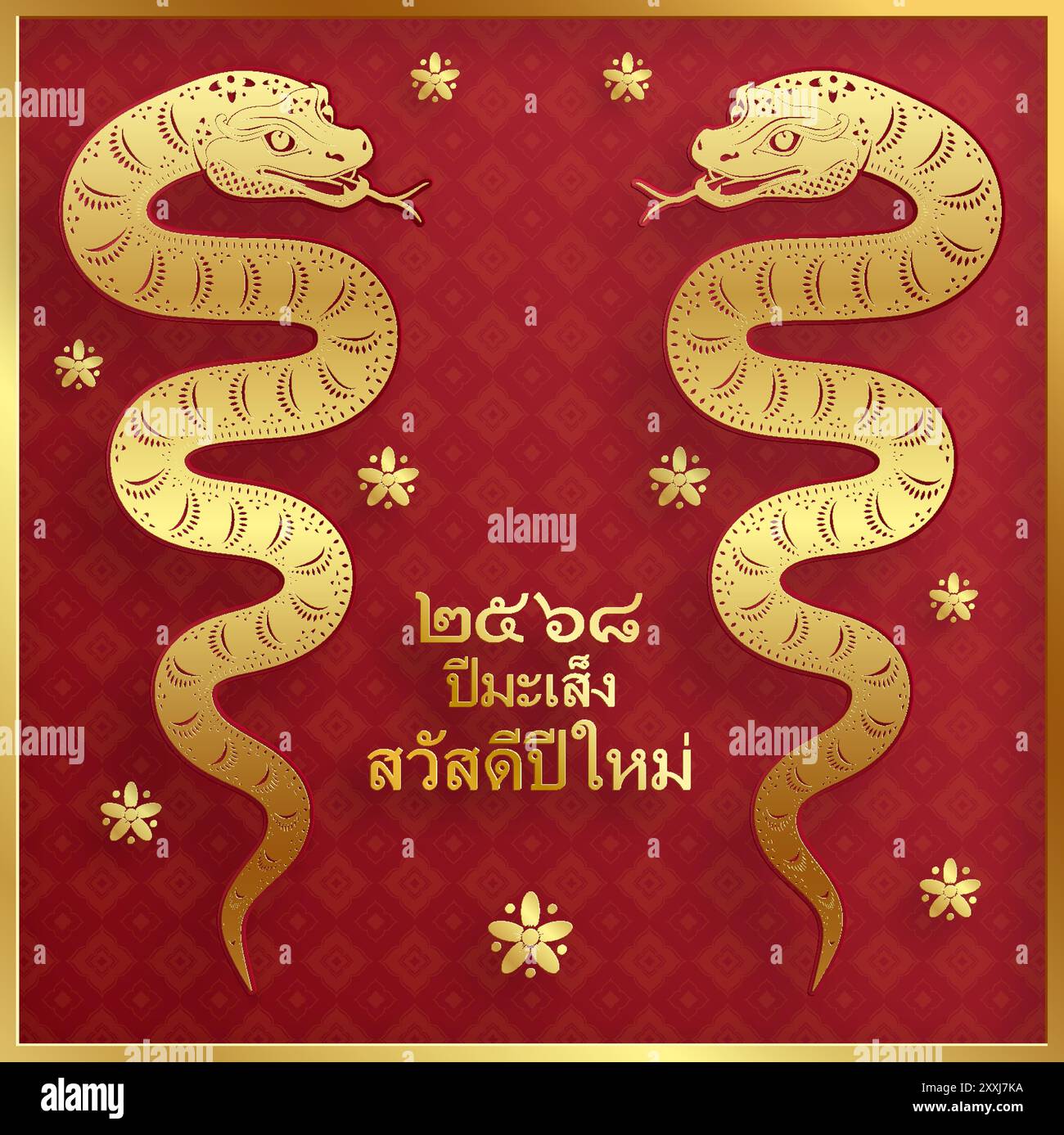 Happy Thailand new year 2025, with oriental elements on color ...