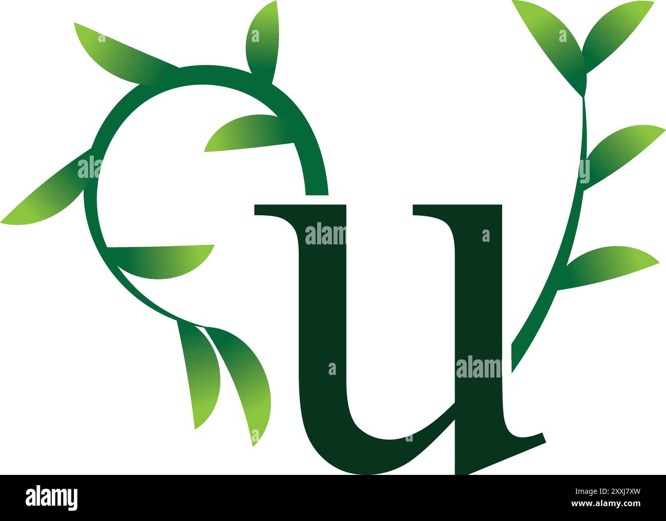U Letter Logo. Green Color. Leaf Style - Vector Stock Vector Image ...