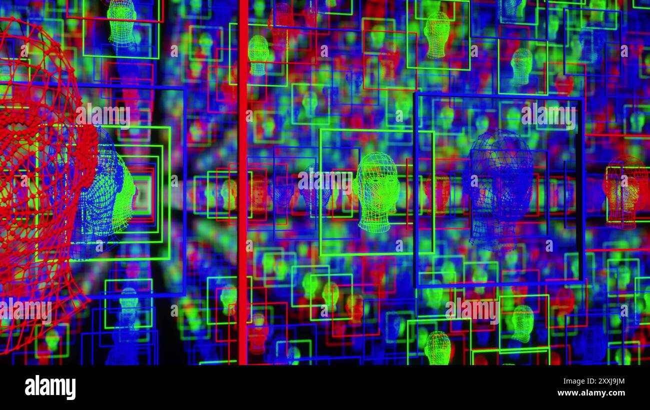 3D color wire face database iot 3d render Stock Photo - Alamy