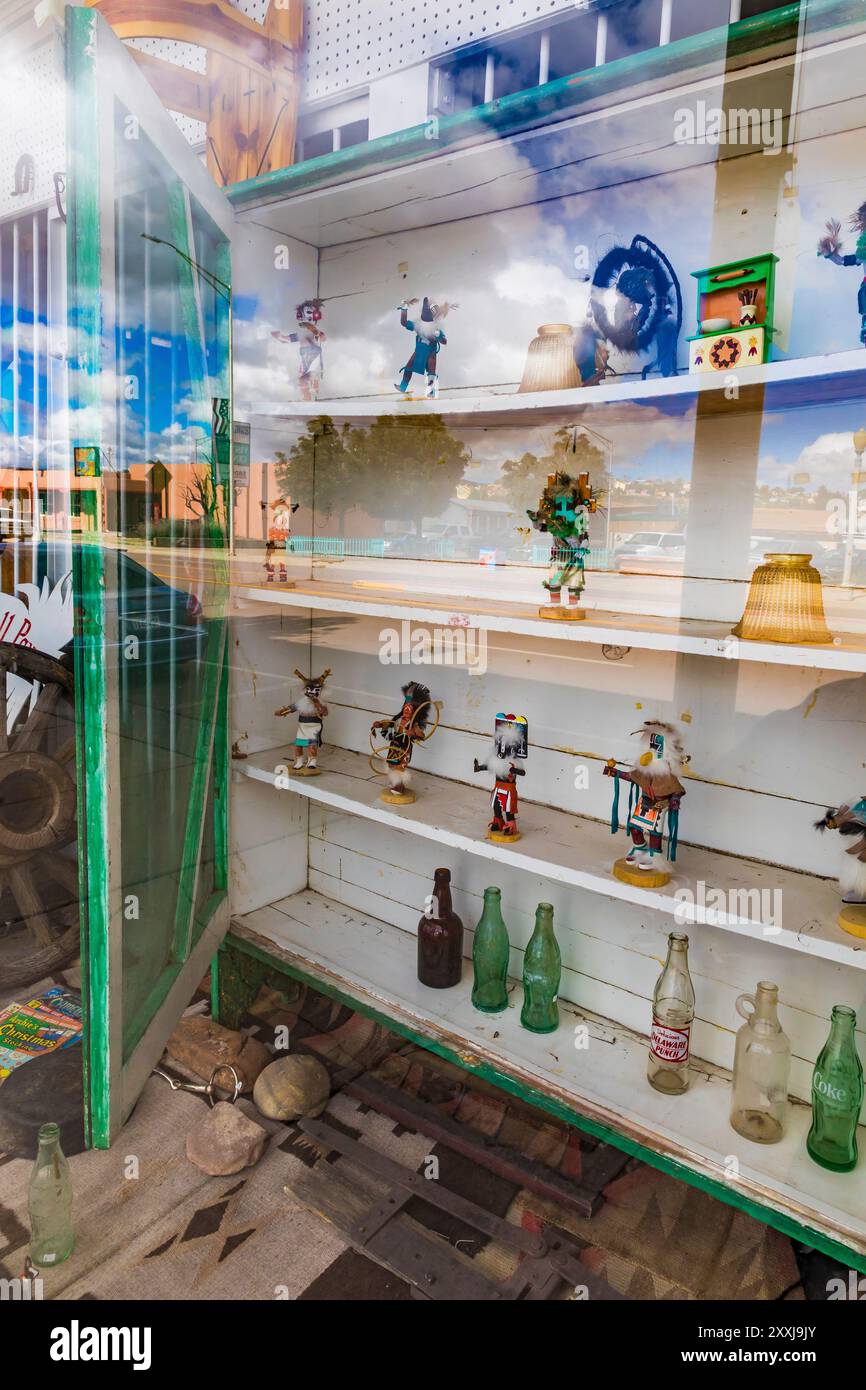 Window with Kachinas at a curio show on Route 66 in Gallup, New Mexico ...