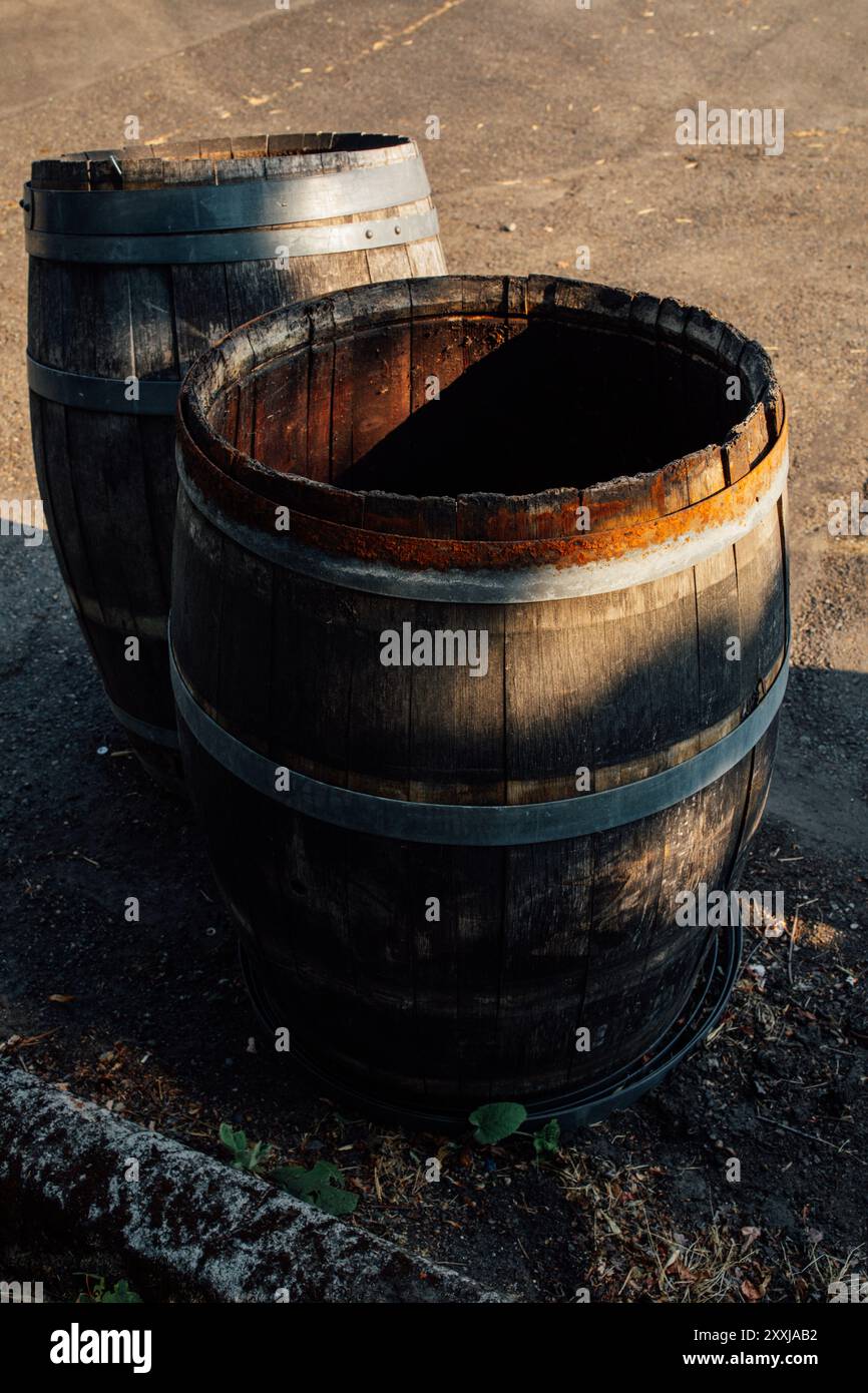 Wooden barrels falling hi-res stock photography and images - Alamy