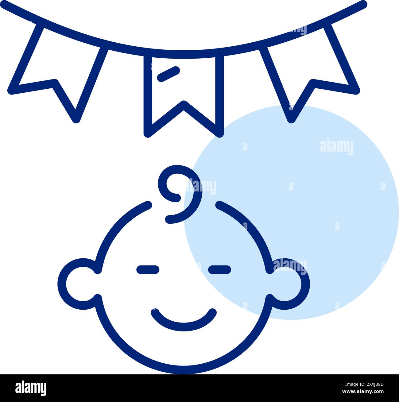 Party garland and smiling baby. Child birthday celebration. Pixel ...