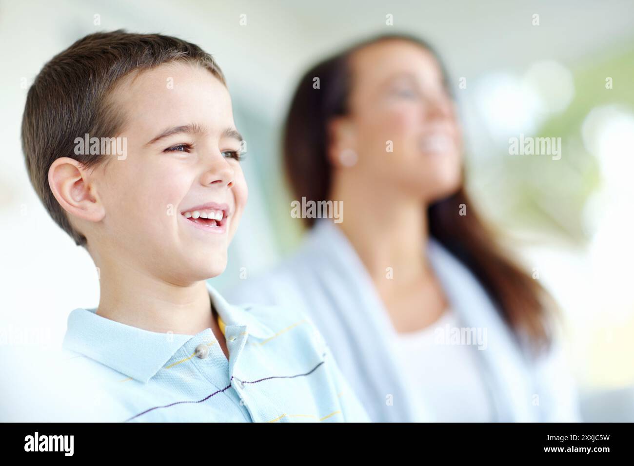 Classroom, happy and child with mom, boy and together with parent in ...