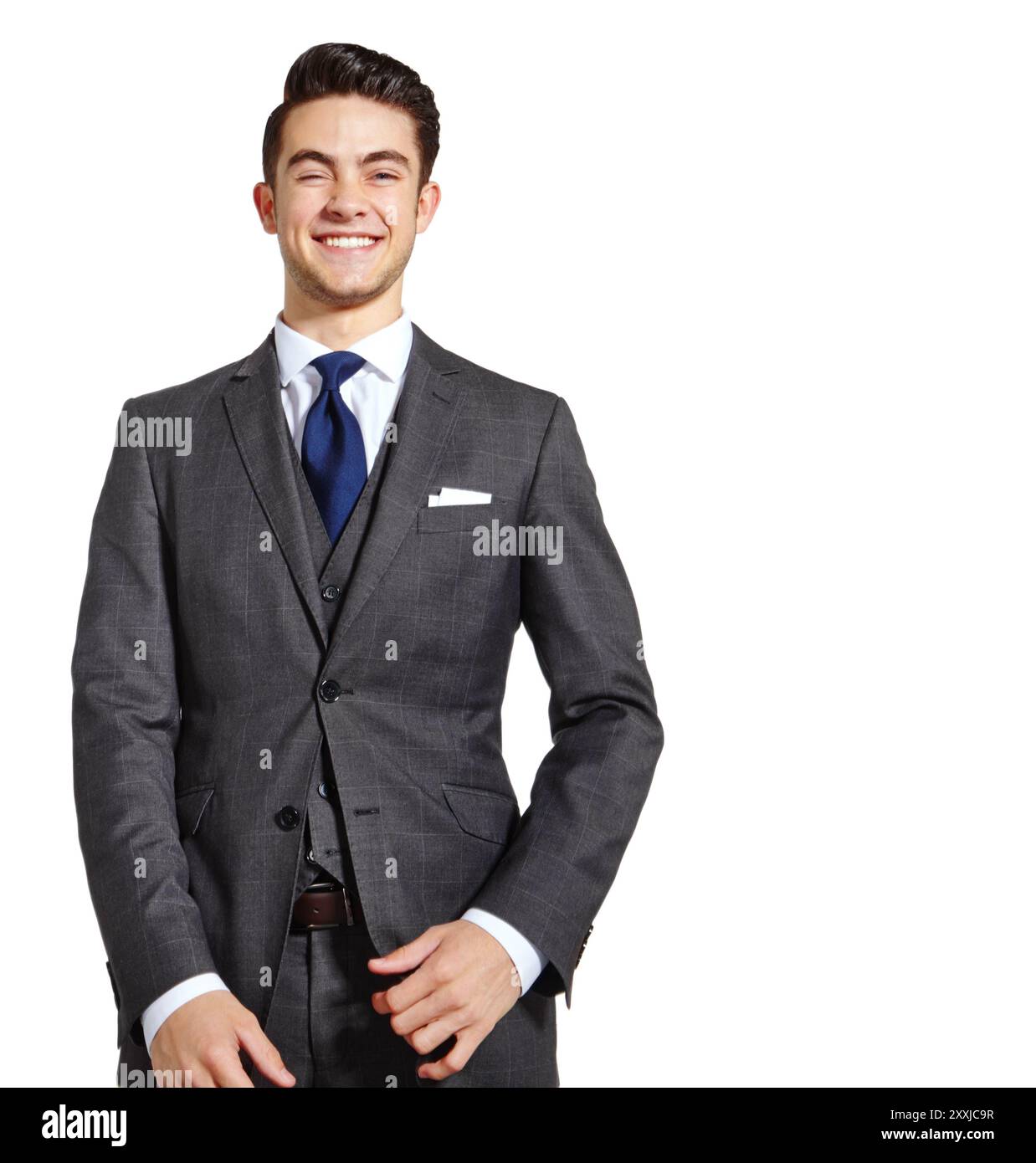 Business, man and portrait in studio for fashion on white background ...