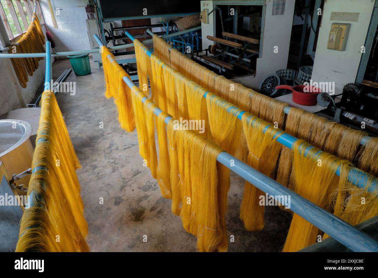 The silk making process at the Mulberry Organic Farm sericulture project, Phonsavan, Xieng ...