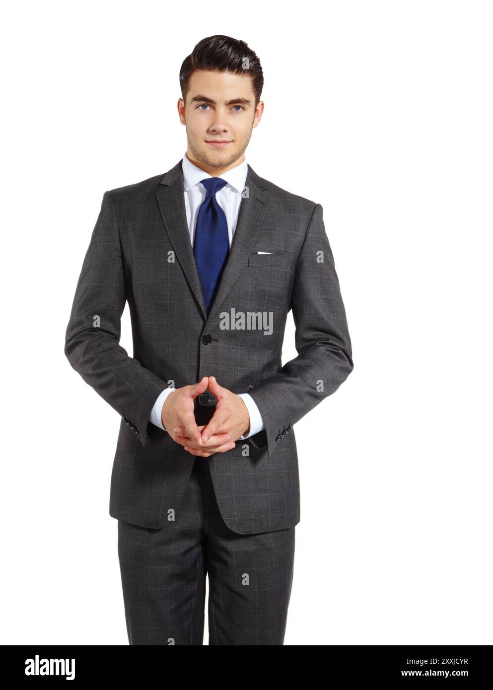 Corporate, man and serious in studio for fashion on white background ...