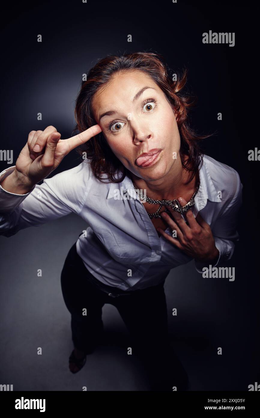 Mocking, tongue out and face of woman with rude gesture isolated on ...