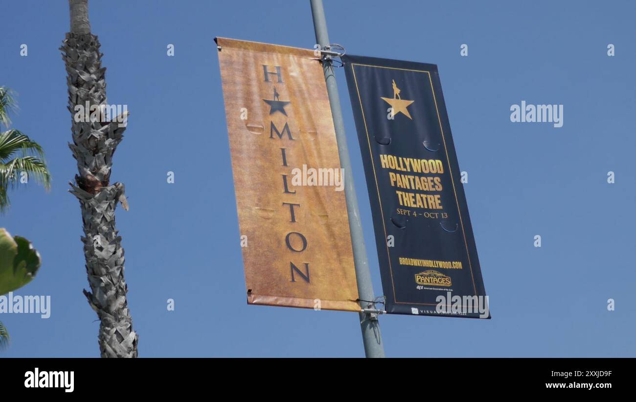 Los Angeles, California, USA 23rd August 2024 Hamilton Musical Banners ...