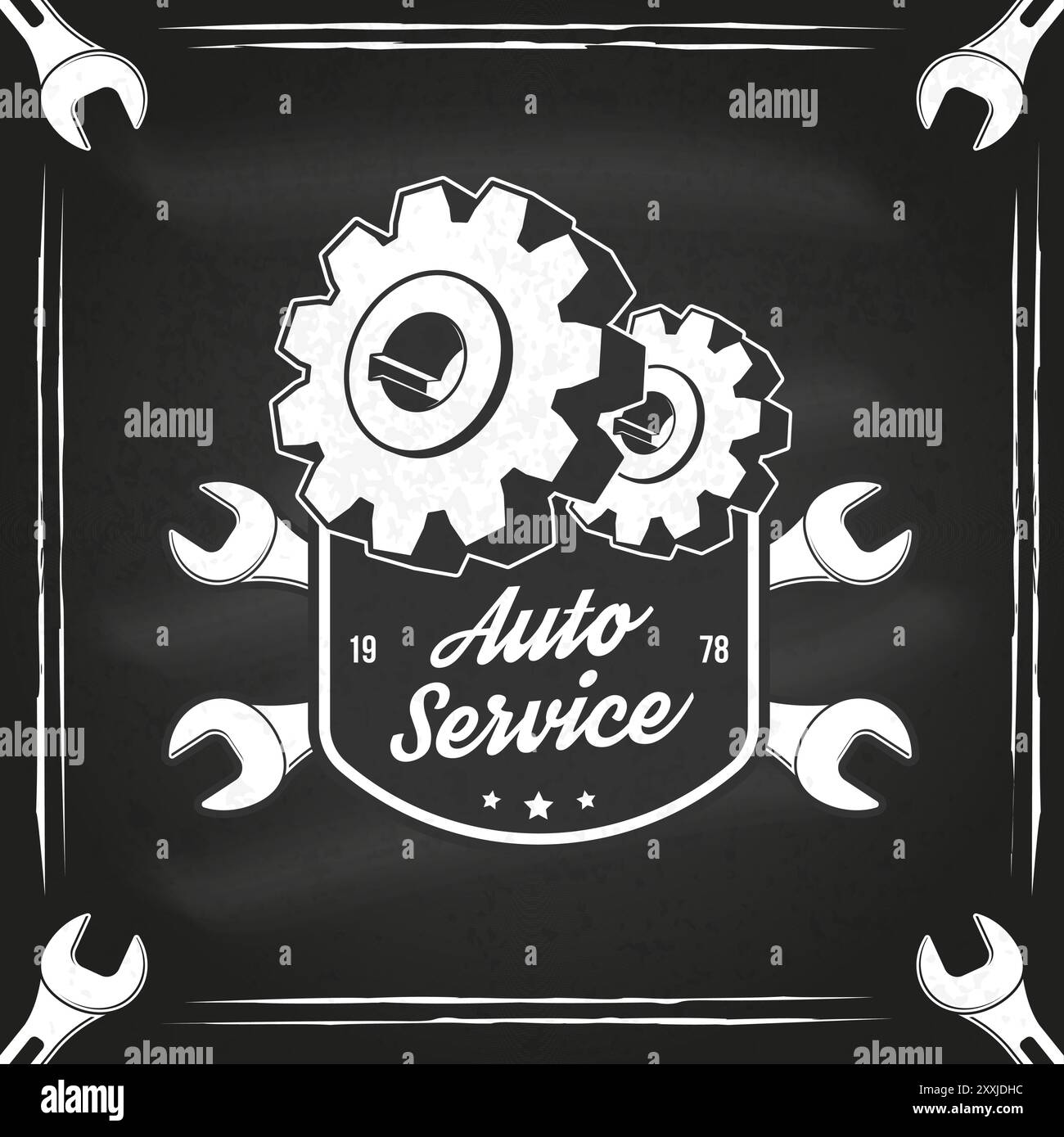 Auto service logo, emblems, badges on the chalkboard. Vector. Service ...