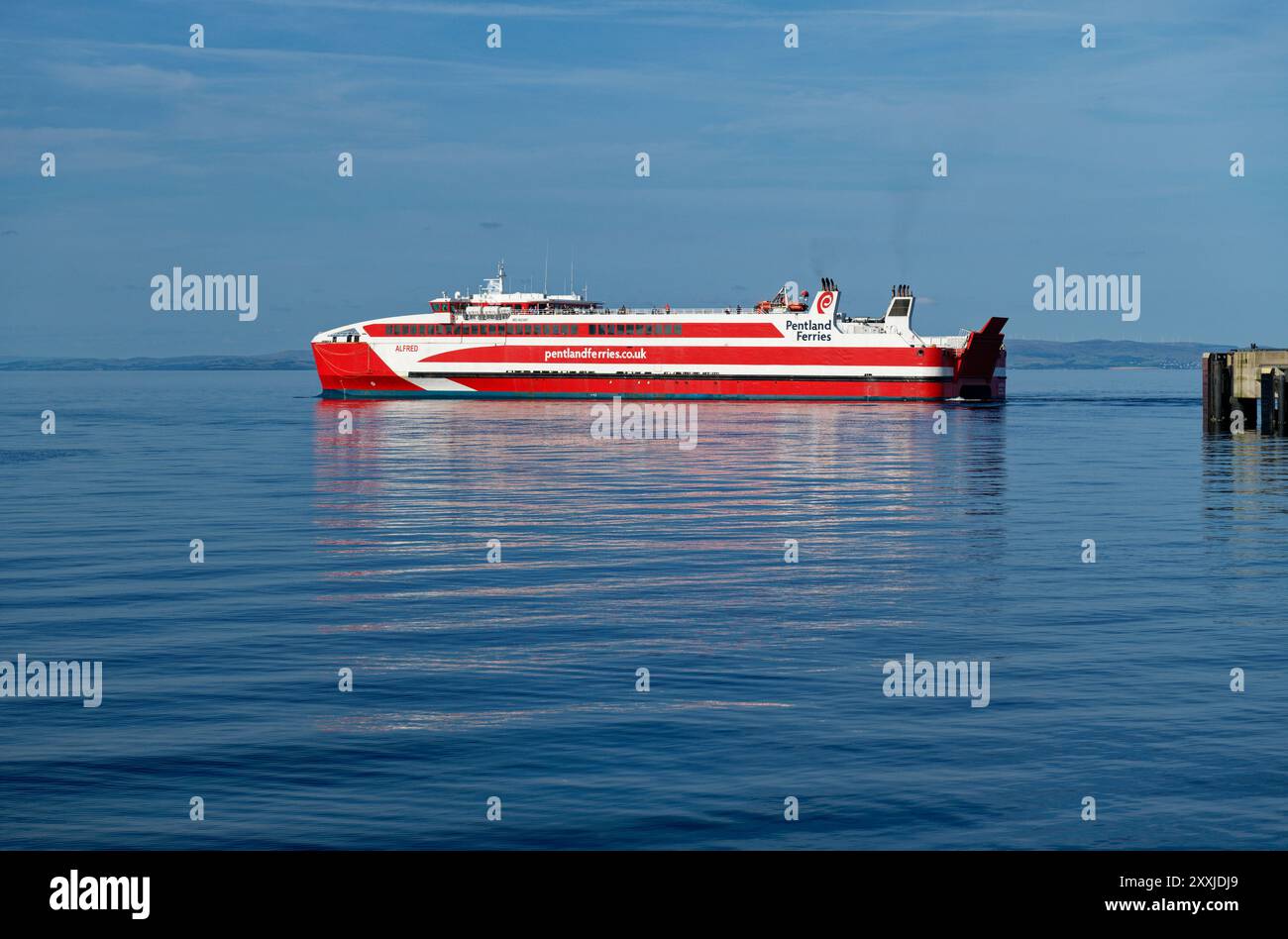 Pentland Ferries, MV Alfred departing Brodick, Isle of Arran Stock ...