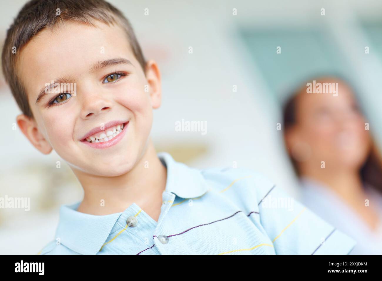 Portrait, proud and child with mom, boy and together with parent in ...
