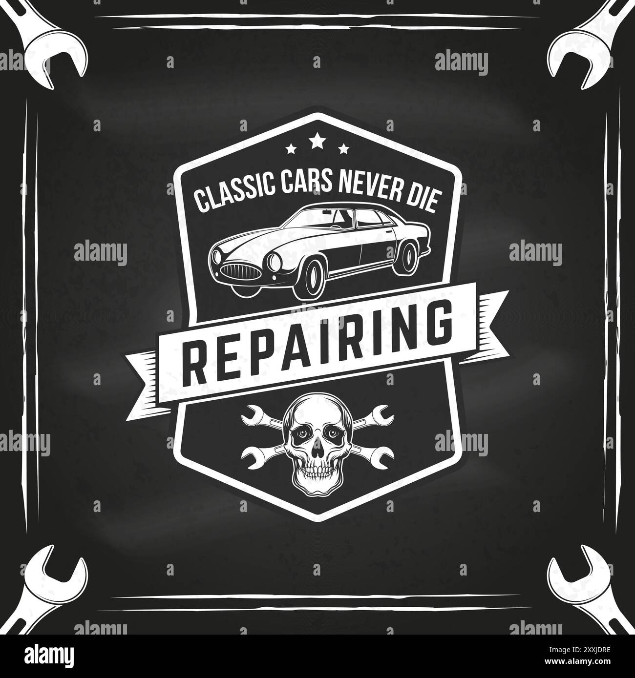 Auto service logo, emblem, badge on the chalkboard. Vector. Service car ...