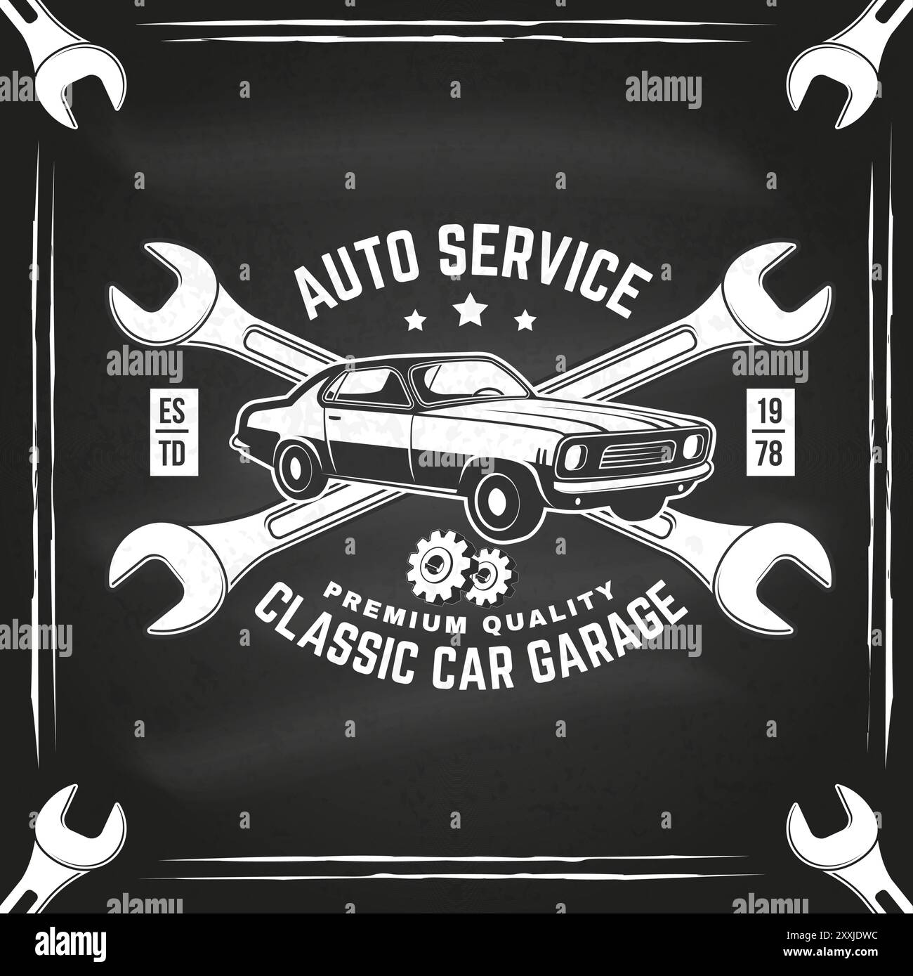 Auto service logo, emblems, badges, sticker on the chalkboard. Vector ...
