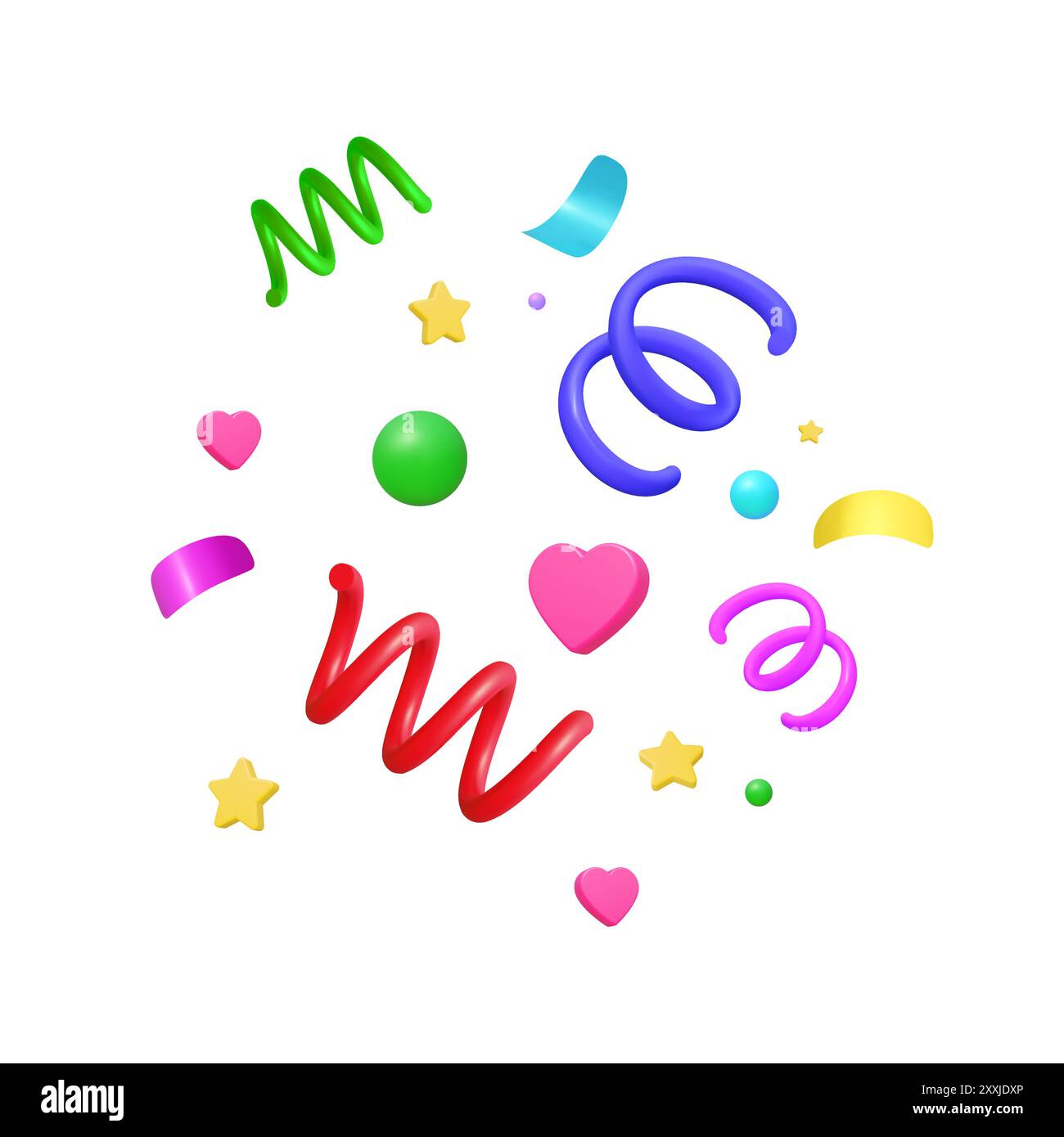 Vector 3d confetti background. Colorful festive icons, cute design ...