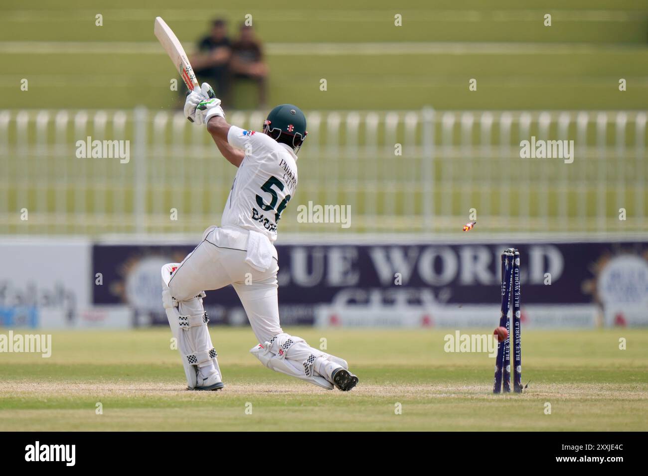 Pakistan's Babar Azam is bowled out by Bangladesh's Nahid Rana during ...