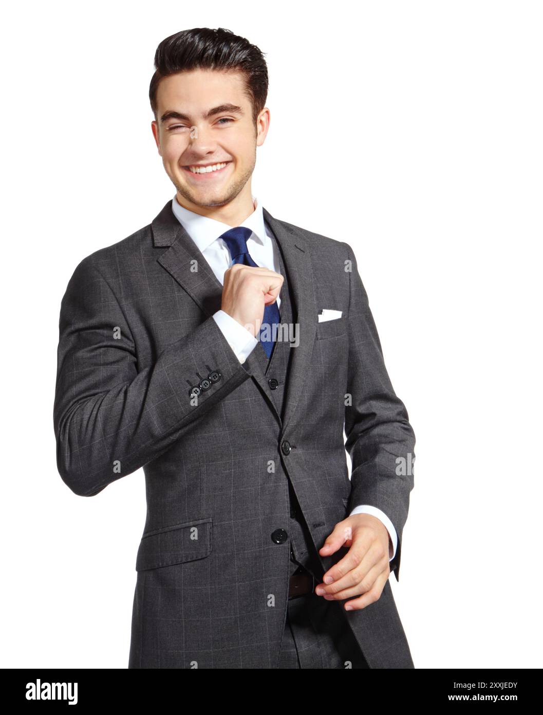 Corporate, man and smile in studio for fashion on white background for ...