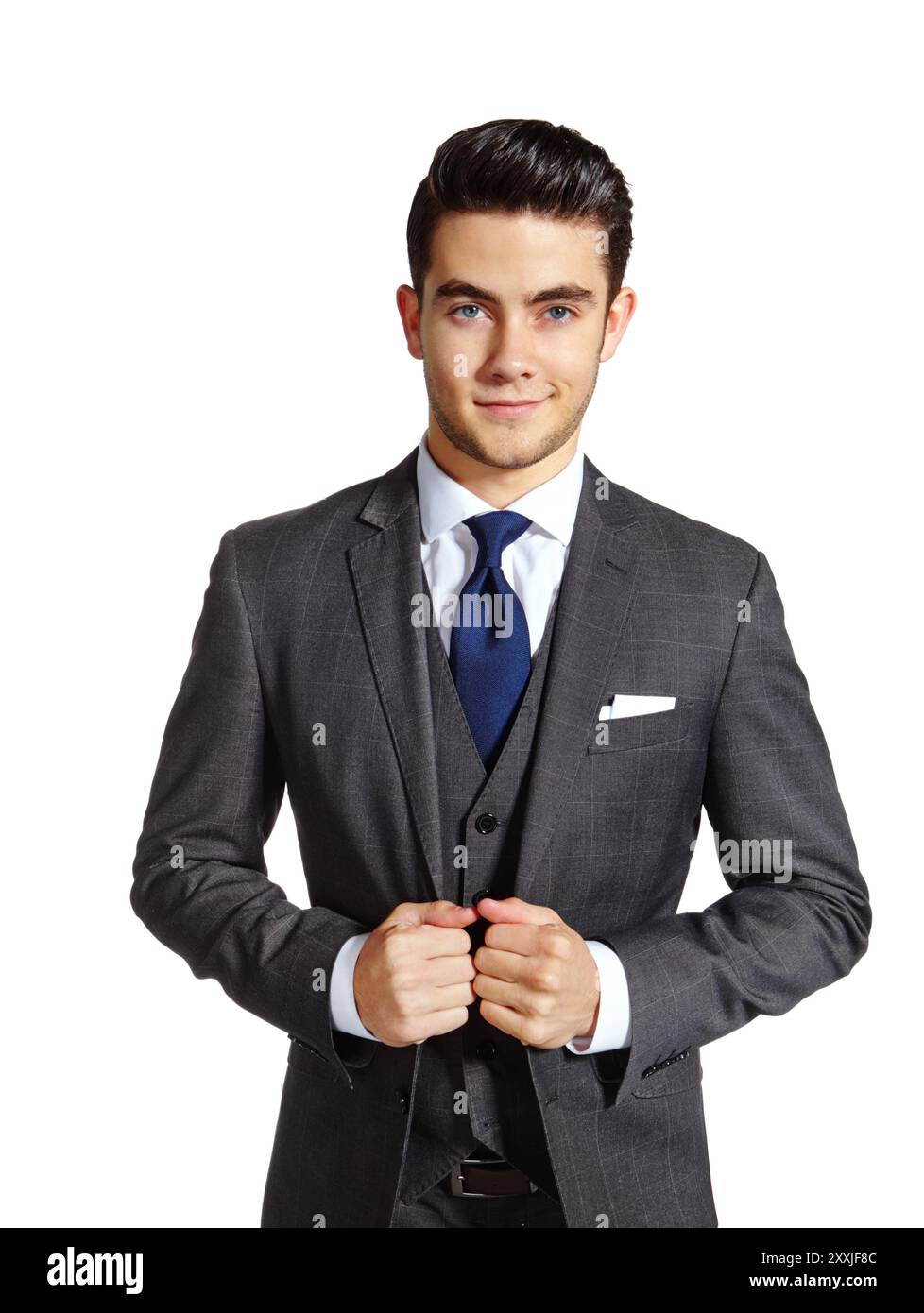Portrait, business and man in suit, smile and confident guy isolated on ...