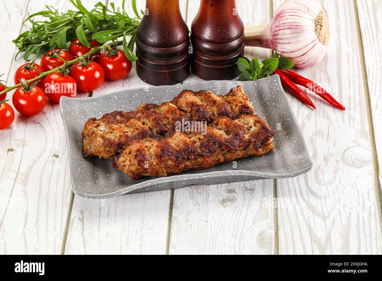Chicken barbecue kebab minced meat and spices Stock Photo - Alamy
