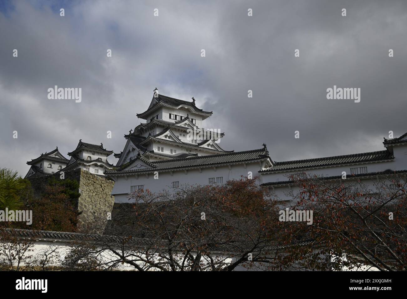 Scenic view of the Himeji-jō Main Donjon with its curved gables known ...