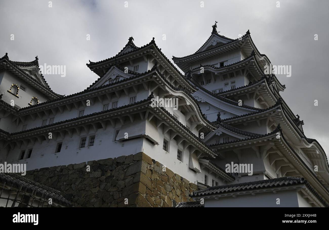 Scenic view of the striking Main Keep curved gables of Himeji-jō the ...