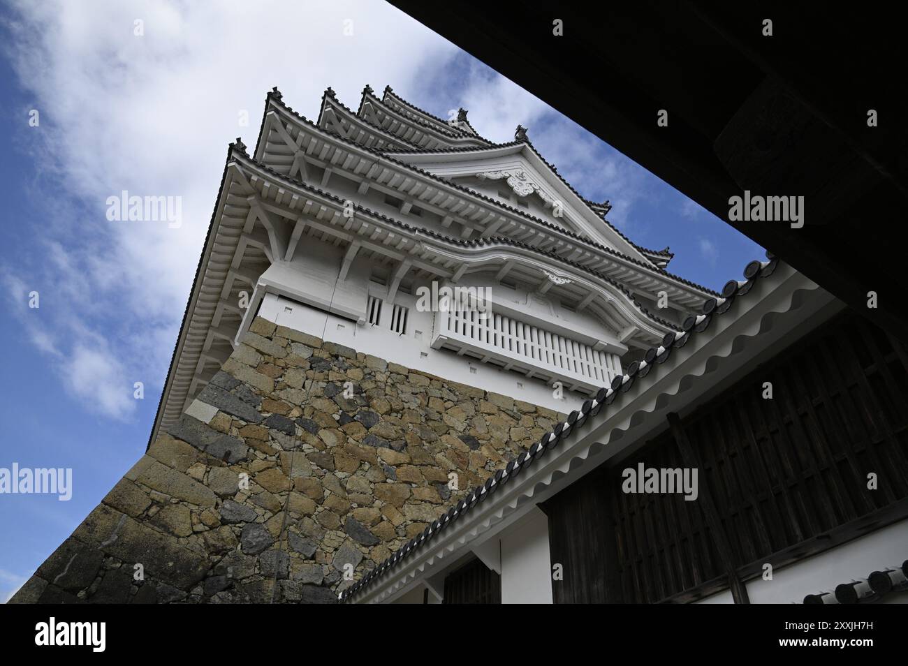 Scenic view of the striking Main Donjon curved gables part of Himeji-jō ...