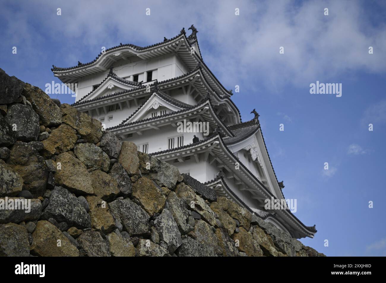 Scenic view of the moat and the striking Main Donjon curved gables part ...