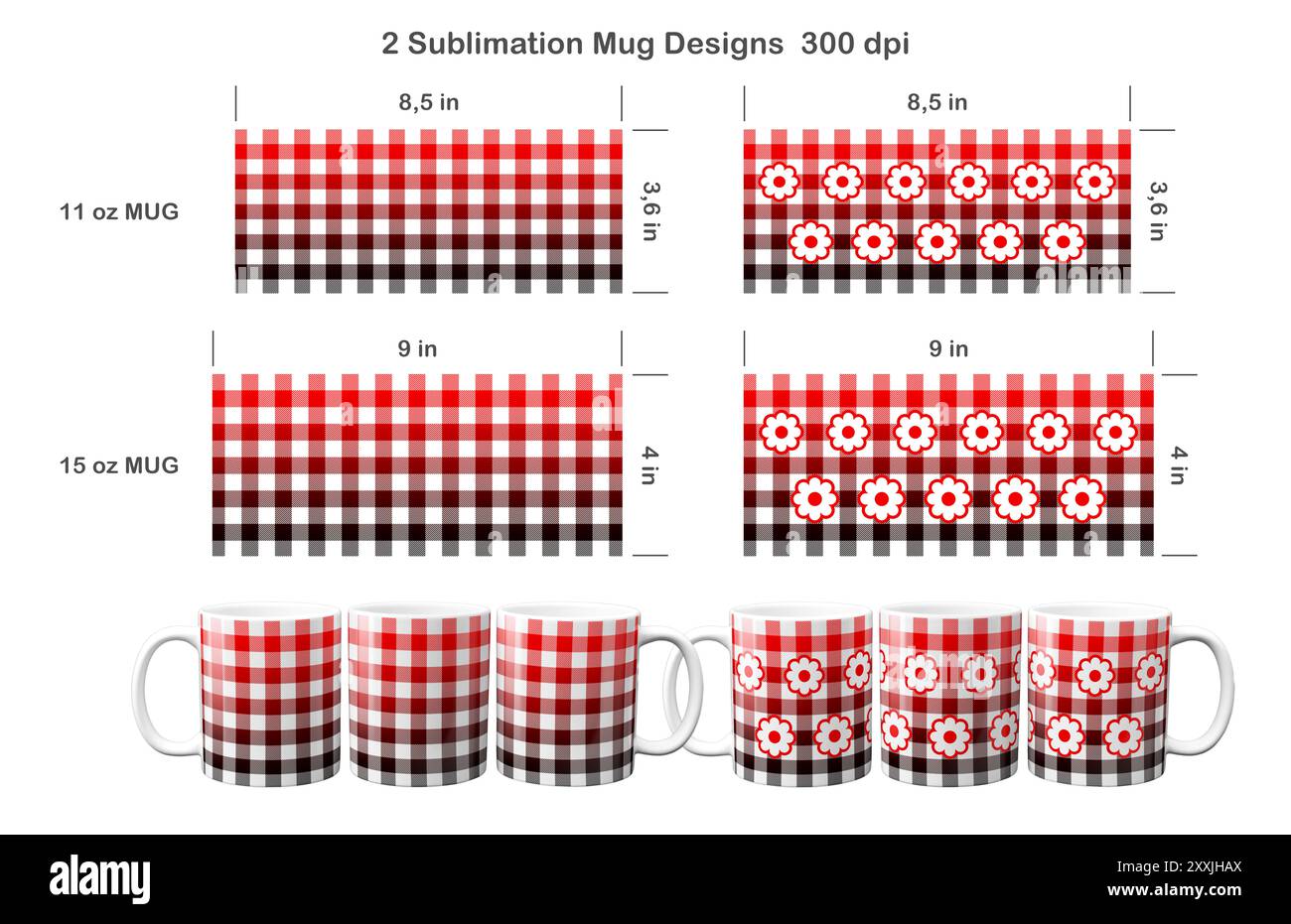 Set of 2 Buffalo plaid patterns. Sublimation template for 11 oz and 15 ...