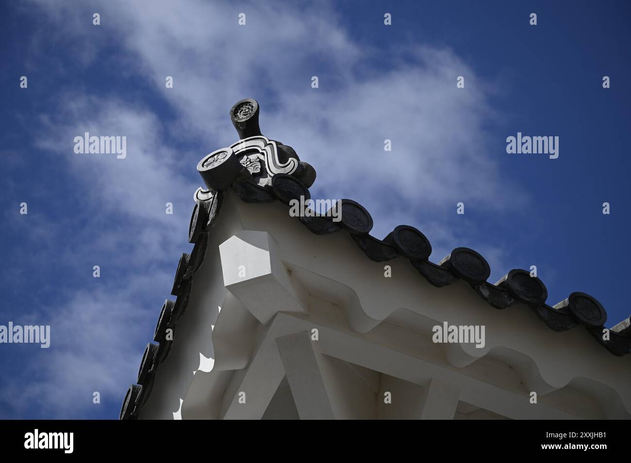 Scenic view of the traditional Japanese rooftop ornamentation known as ...
