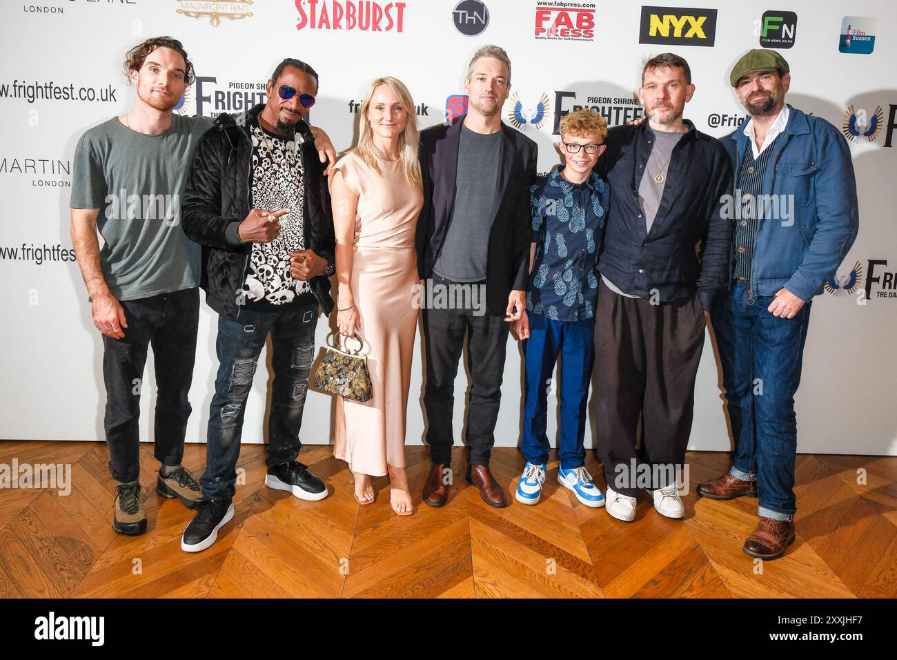 London, UK. 24th Aug, 2024. Director Benjamin Goodger with the cast ...