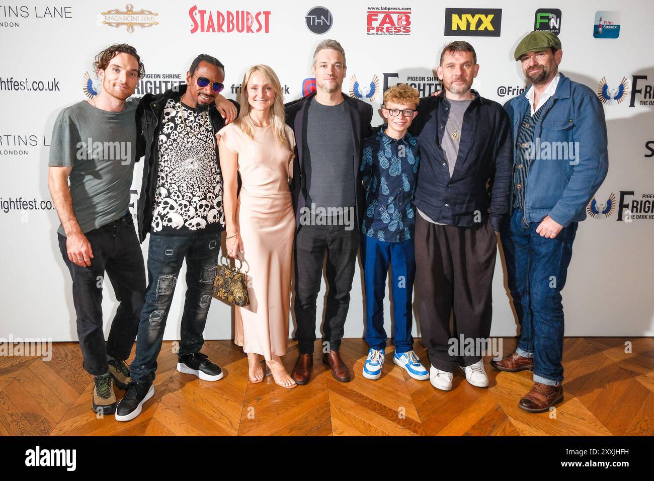 London, UK. 24th Aug, 2024. Director Benjamin Goodger with the cast ...