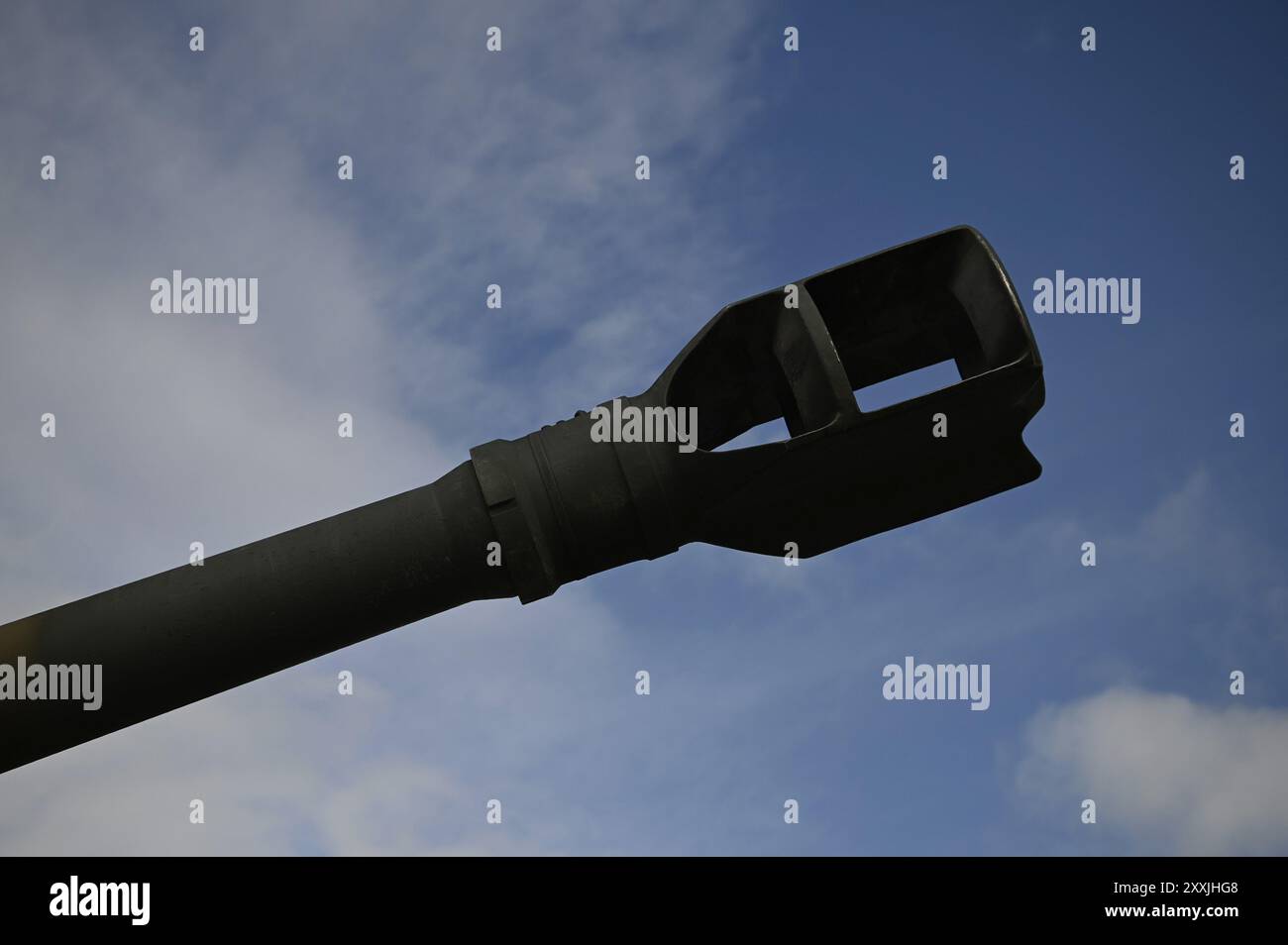 Heavy artillery Leopard type military tank fume barrel and muzzle ...