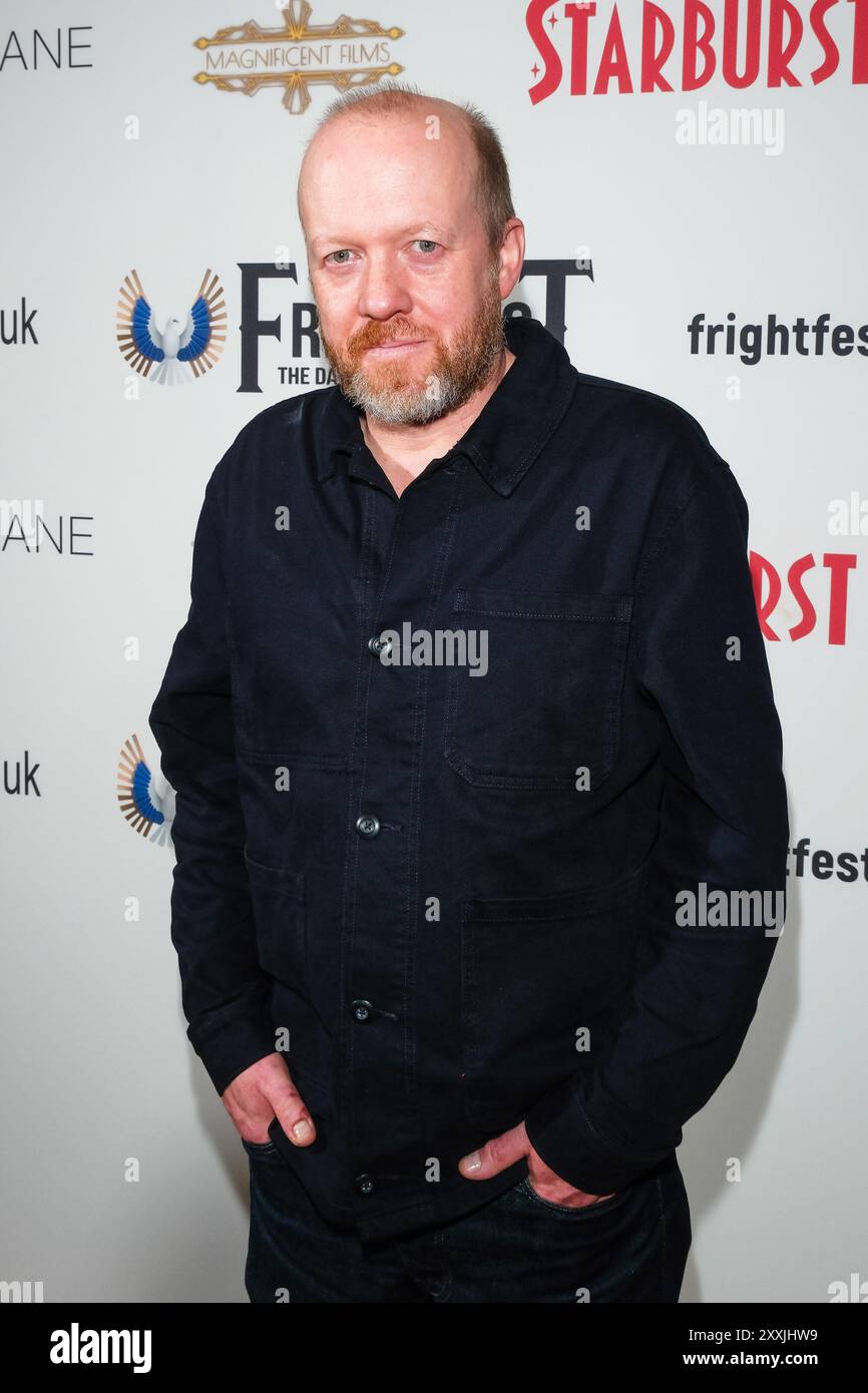 London, UK. 24 August 2024. Steve Oram photographed on the media wall ...