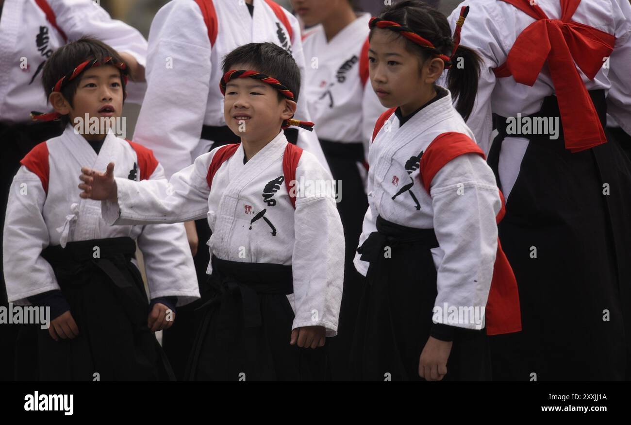 Japanese children with Samurai costumes participating at the Himeji ...