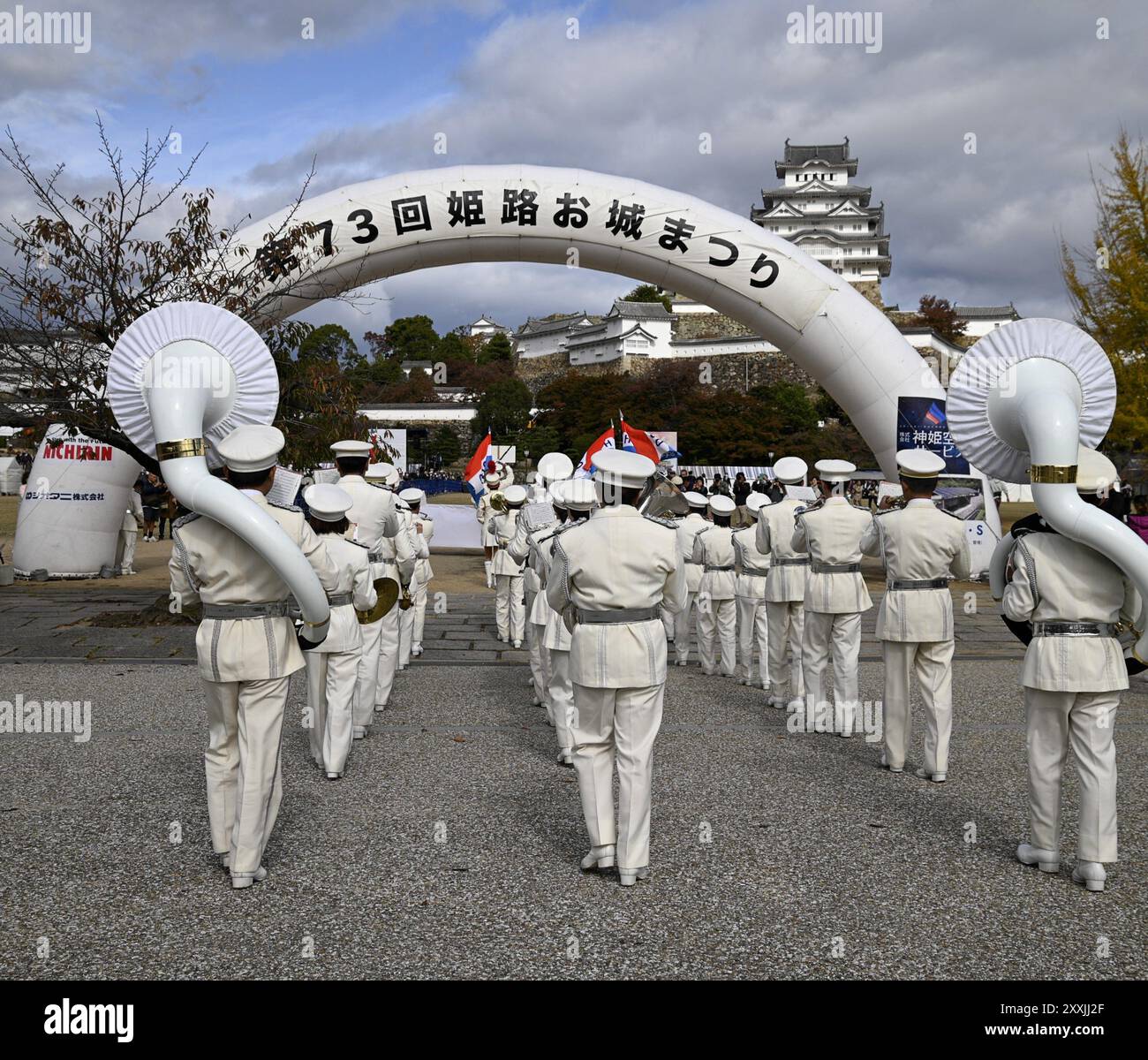 Traditional Japanese band participating at the Himeji Castle Annual ...