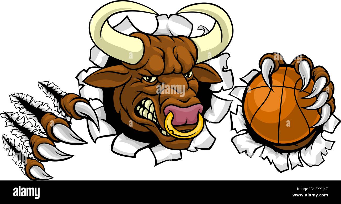 Bull Minotaur Longhorn Cow Basketball Mascot Stock Vector Image & Art ...