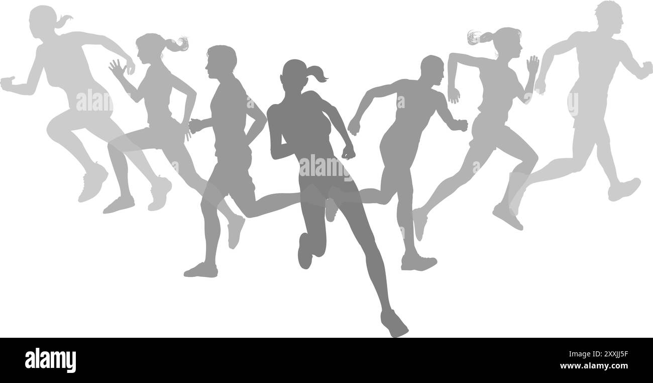 Silhouette Runners Running Sports Silhouettes Set Stock Vector Image ...