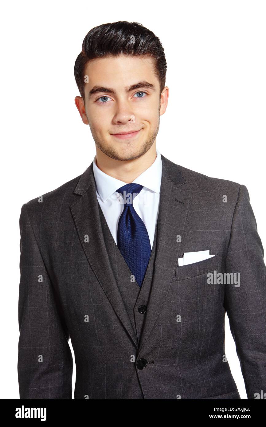 Portrait, business and man in suit, tie and confident guy isolated on white studio background ...