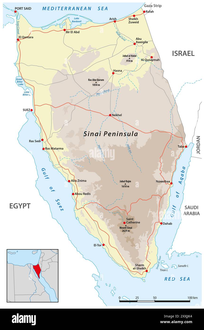 Egypt and israel topographic map Cut Out Stock Images & Pictures - Alamy