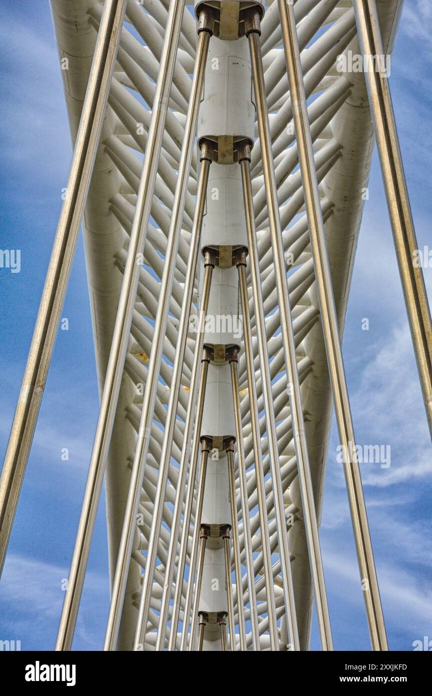 The modern 20th-century Lusitania Bridge, a sleek suspension bridge ...