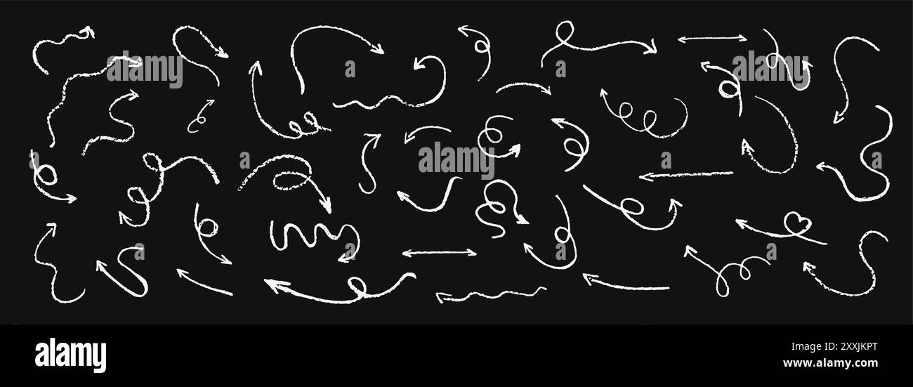 Set of children hand drawn crayon arrows. Collection of abstract white ...