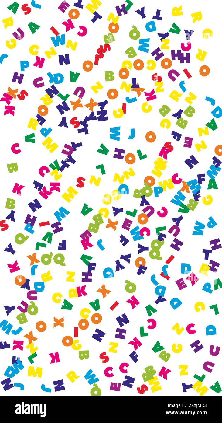 Scattered letters of latin alphabet. Colorful childish floating ...