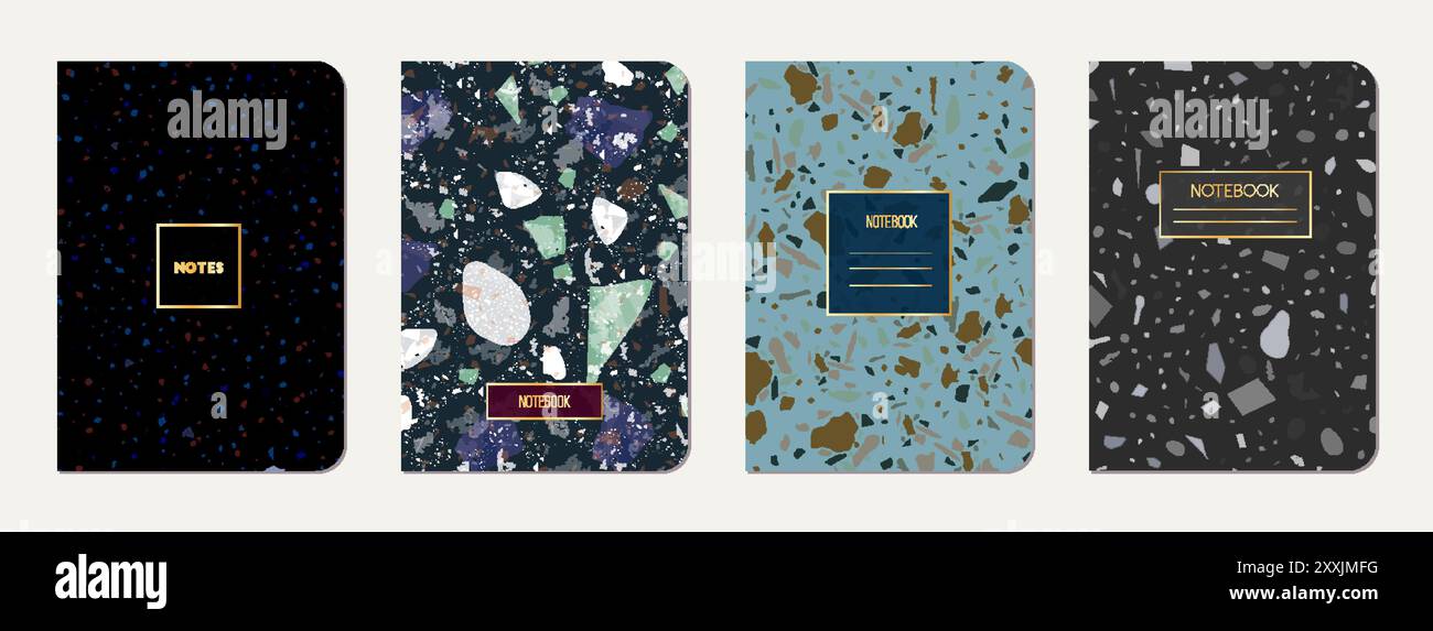 School notebook cover design. Terrazzo abstract background made of ...