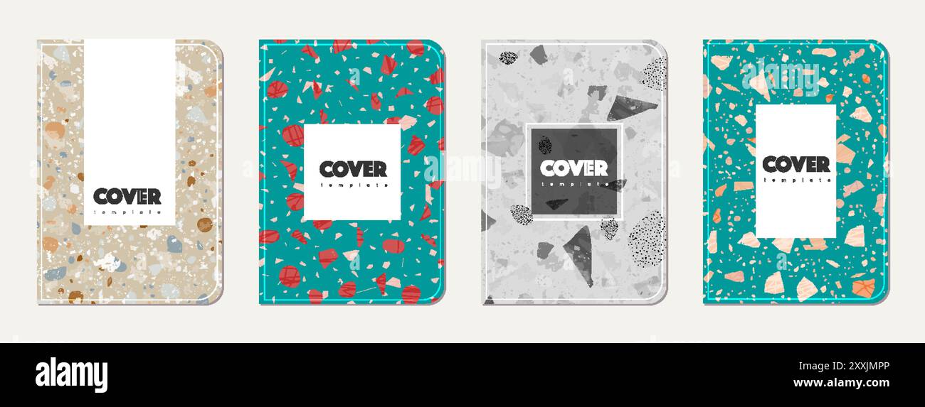 School diary cover design. Terrazzo abstract background made of natural ...