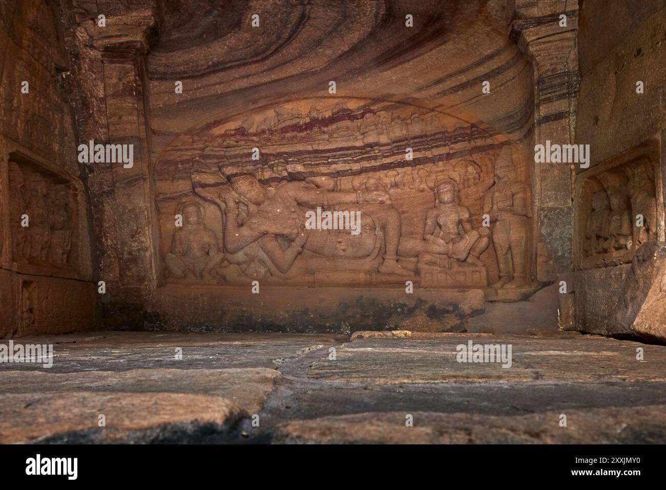 The rock carved of Sheshashahi Vishnu at Bhutanatha Hindu temples ...