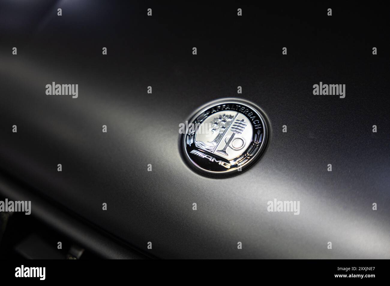 close up photo of the Mercedes-Benz Affalterbach logo emblem decoration ...