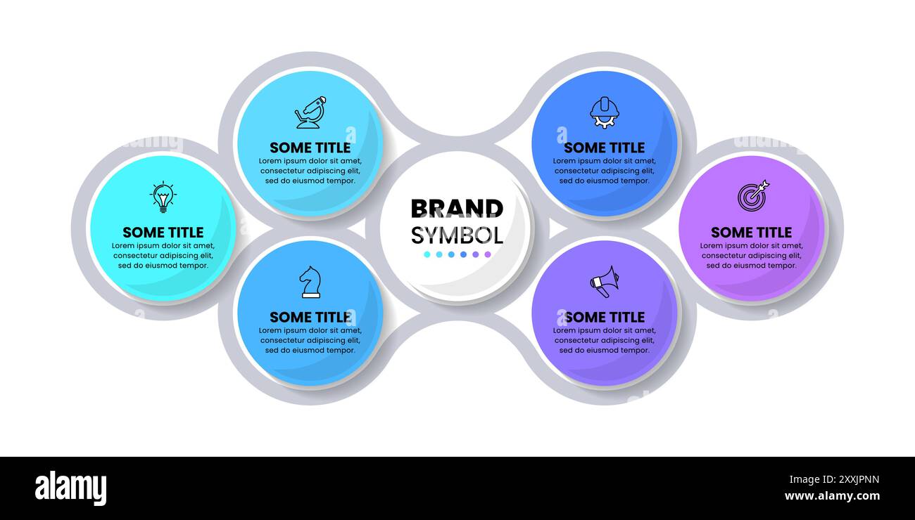 Infographic template with icons and 6 options or steps. Linked circles ...
